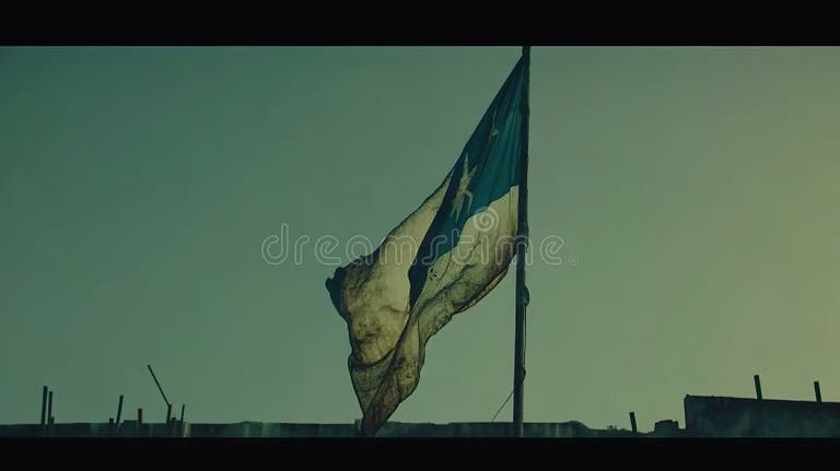 Worn Flag Waves, Post-apocalyptic City, Sunset Stock Illustration ...