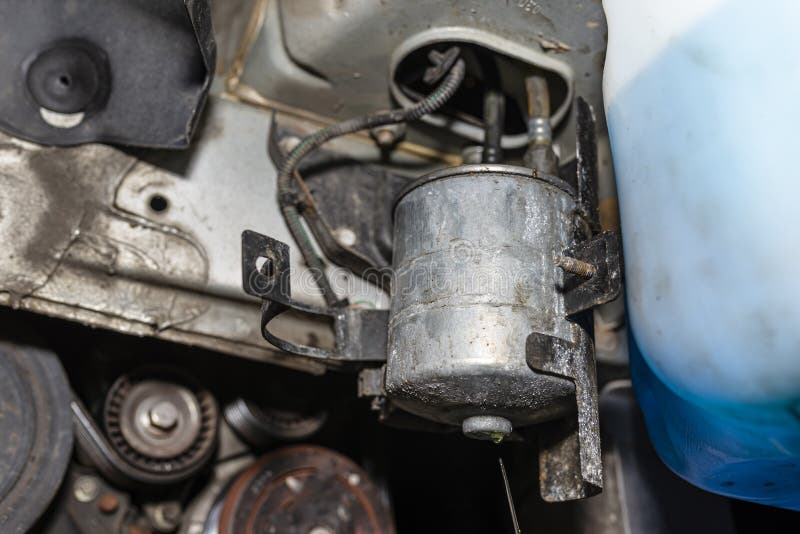 Worn Fuel Filter Installed in the Car in the Wheel Arch, Visible ...
