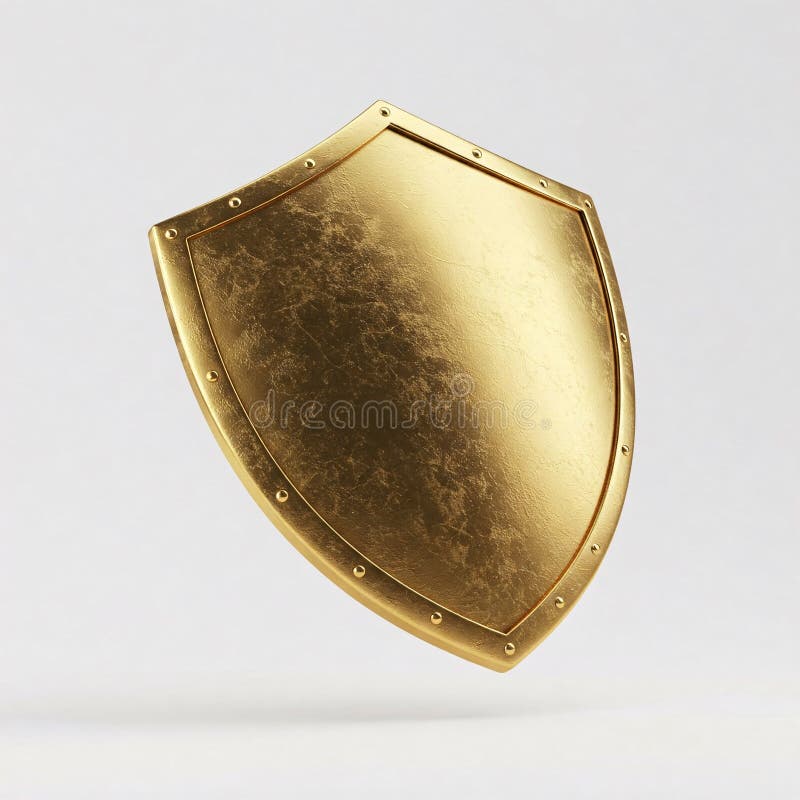 Worn Golden Shield, Isolated on a White Stock Illustration ...