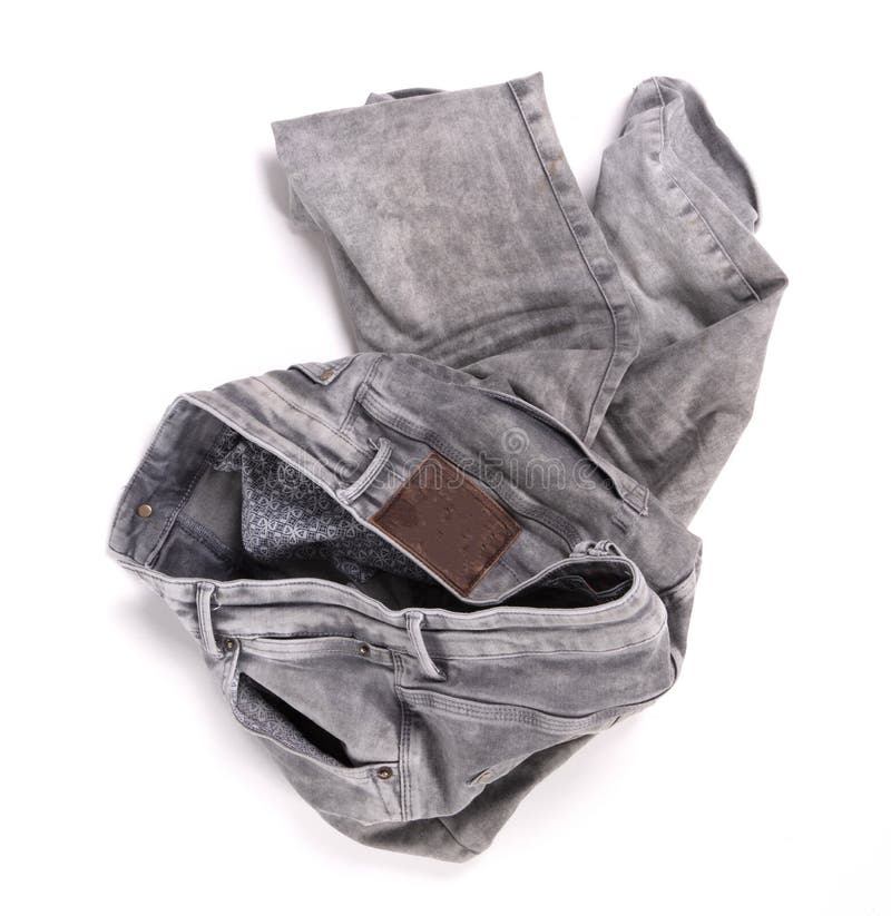 Worn Grey Jeans Isolated on White Stock Photo - Image of step, color ...