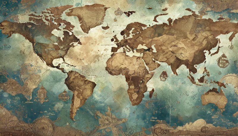 Worn grungy old world map stock photo. Image of atlas - 296957506