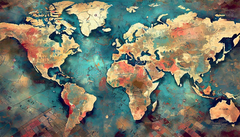 Worn grungy old world map stock illustration. Illustration of poster ...