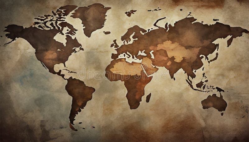 Worn grungy old world map stock illustration. Illustration of sketch ...