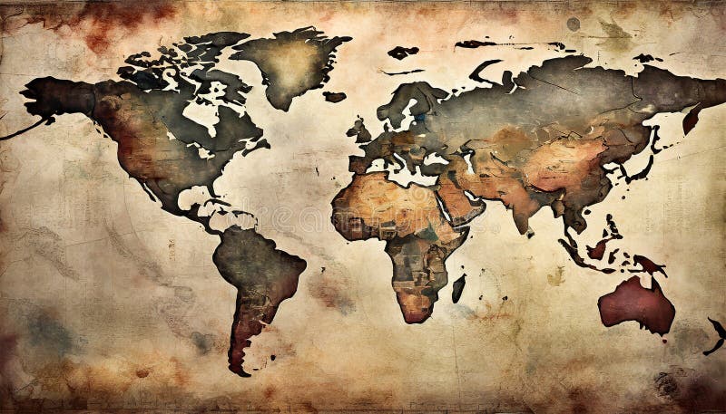 Worn grungy old world map stock photo. Image of countries - 296957588