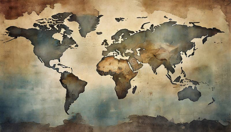 Worn grungy old world map stock image. Image of brown - 296957655