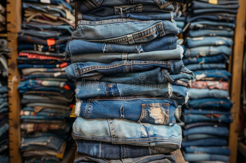 Worn Jeans in a Second-hand Store Stock Image - Image of clothing, shop ...