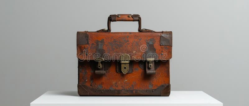 A Worn Leather Briefcase with a Metal Clasp and Handle. Stock Photo ...