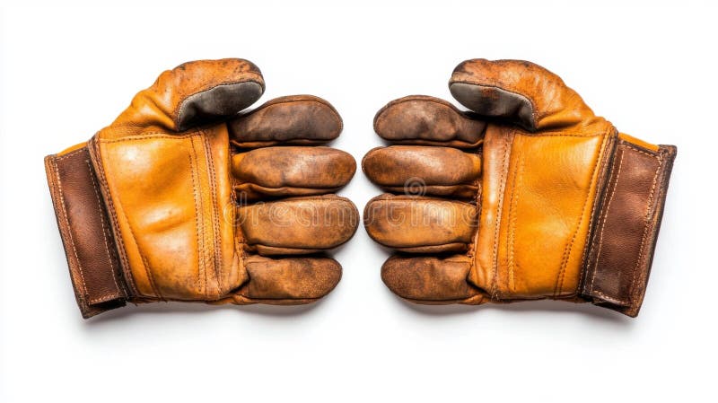 Worn Leather Gloves on a White Background with Isolated View Stock ...