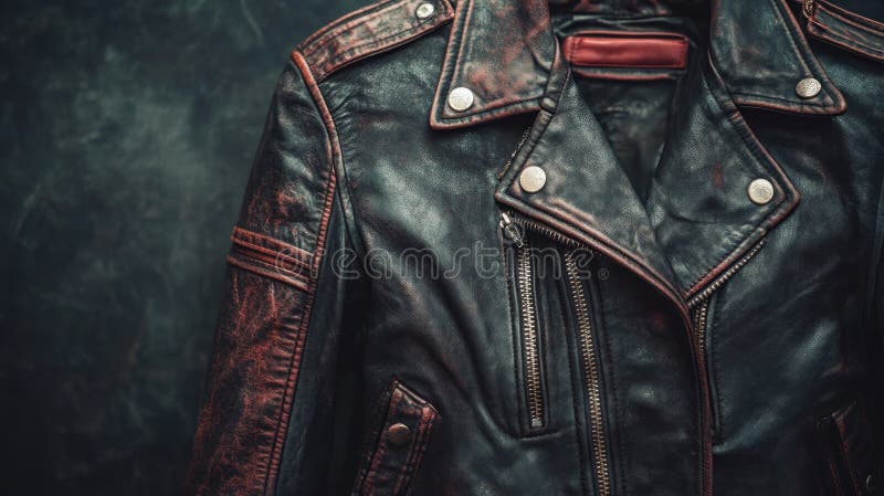 Worn Leather Jacket, Close-up, Dark Background, Studio Shot Stock ...