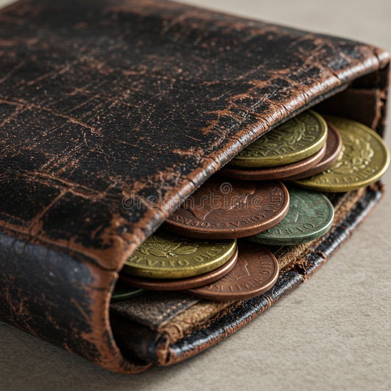 A Worn Leather Wallet, with a Distressed Brown Texture, is Partially ...