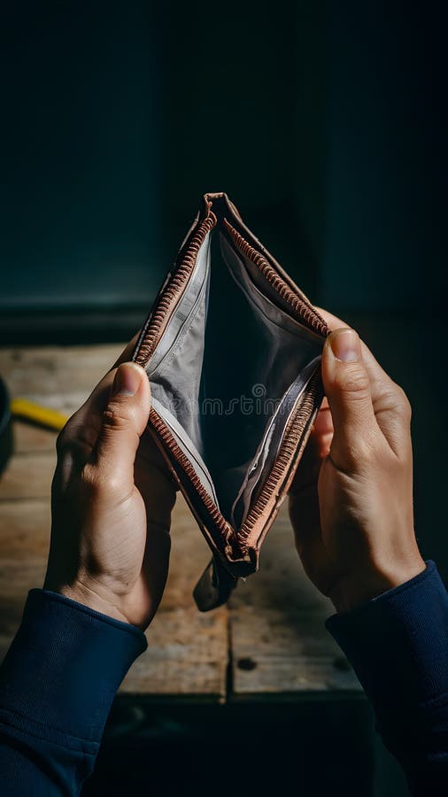 Worn Leather Wallet Held in Hands, Empty Interior, Symbolizing ...
