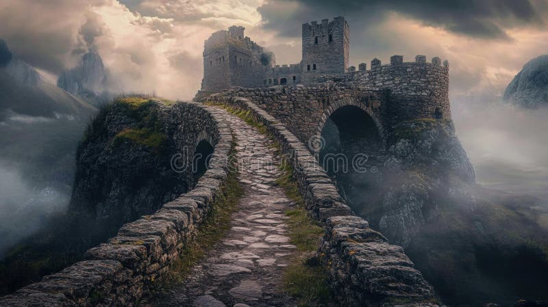 Worn Medieval Bridge Leading To an Ancient Stone Fortress Stock ...