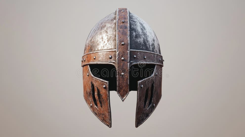 Worn Metal Helmet: Rivets Rust and Battle-Hardened Armor Stock ...