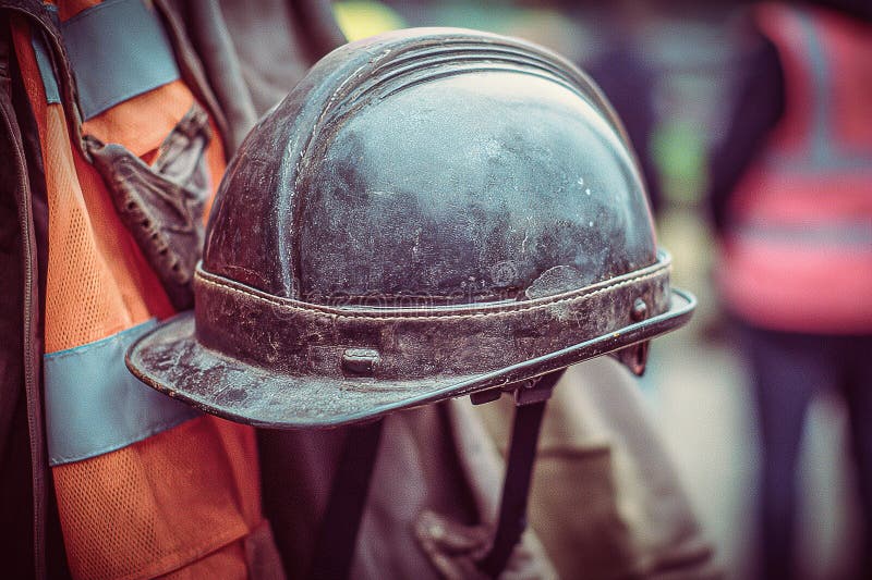Historic Mining Helmet Displayed on Work Attire at an Industrial Site ...