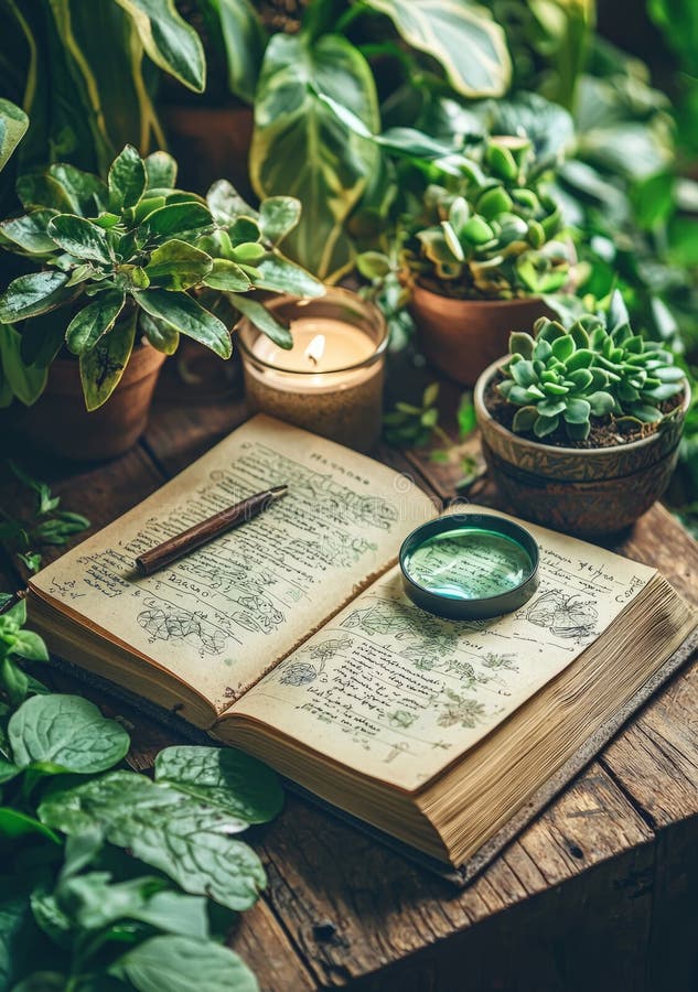 Worn Notebook Pressed Leaves Plant Diagrams Botanical Notes Stock ...