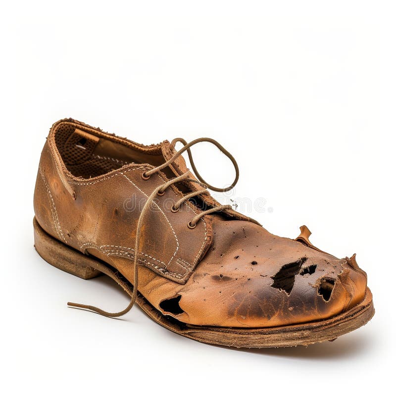 Worn, Old Leather Boot with a Hole, Isolated on a White Background ...
