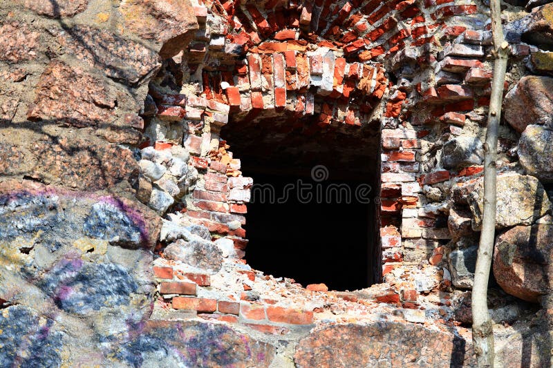 A Worn-out Brick Wall with a Hole in it Stock Image - Image of brick ...