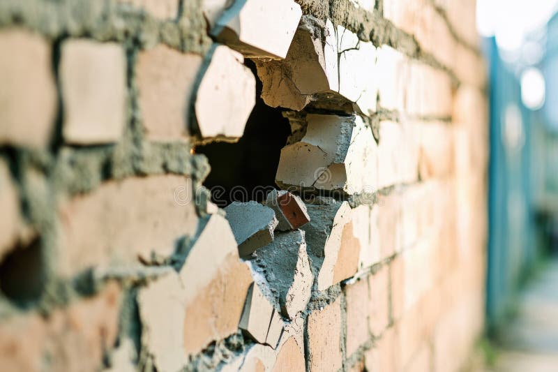 A Worn-out Brick Wall with a Noticeable Hole in it, Ideal for Scenes ...