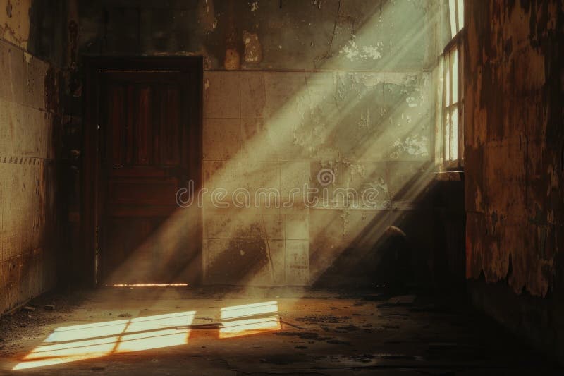 A Worn-out Door in a Run-down Building with Sunlight Filtering through ...