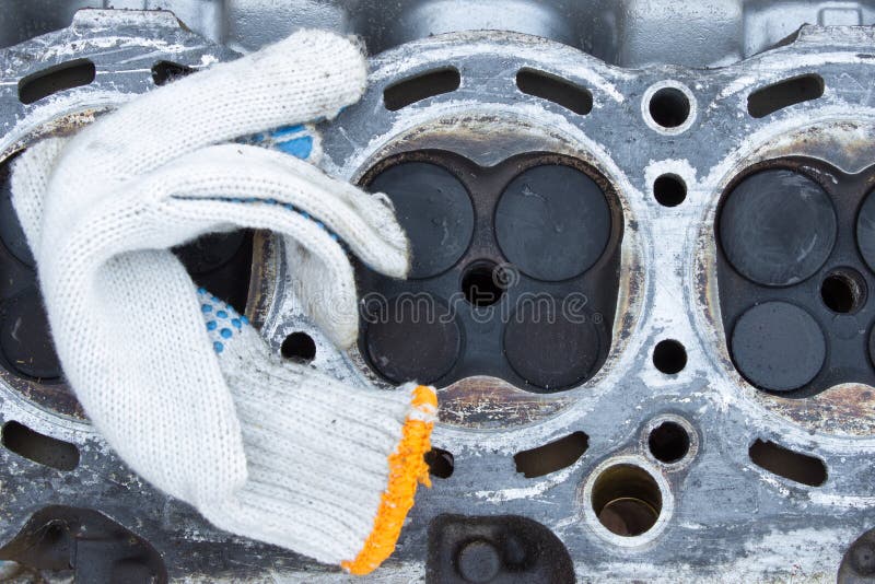 Worn Out Engine Head with Four Valves Per Cylinder Stock Photo - Image ...