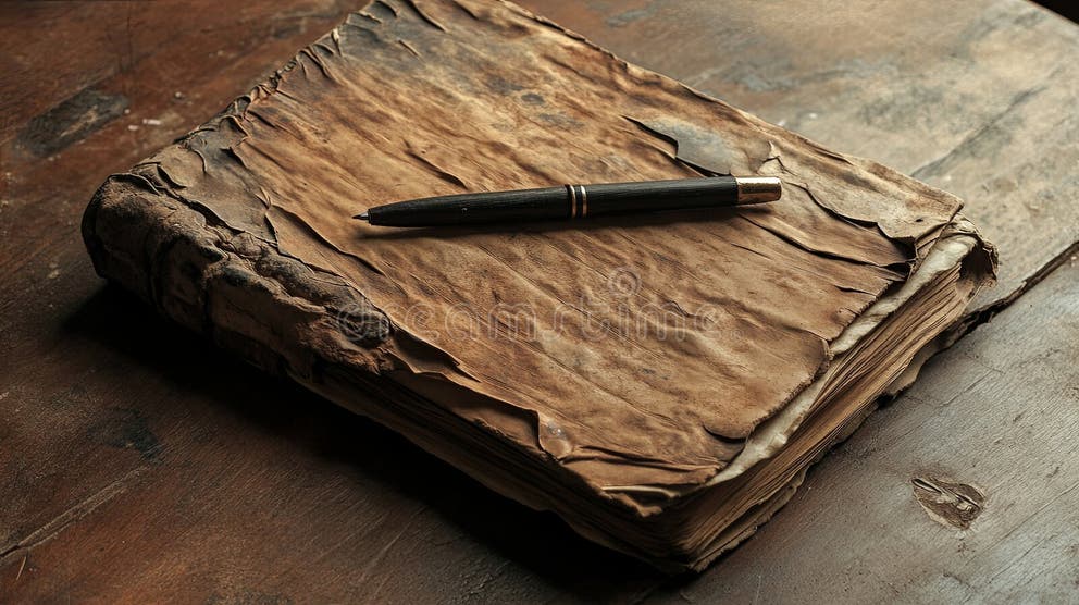 A Worn-out Journal with Pen Resting on Top. Stock Photo - Image of ...