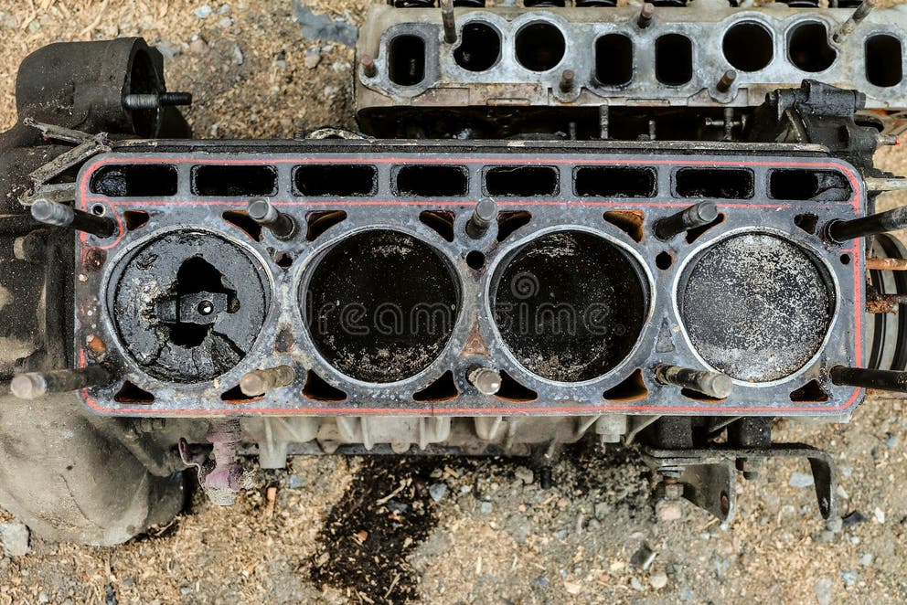 Worn Out Old Engine with a Broken Piston in the Cylinder Stock Photo ...