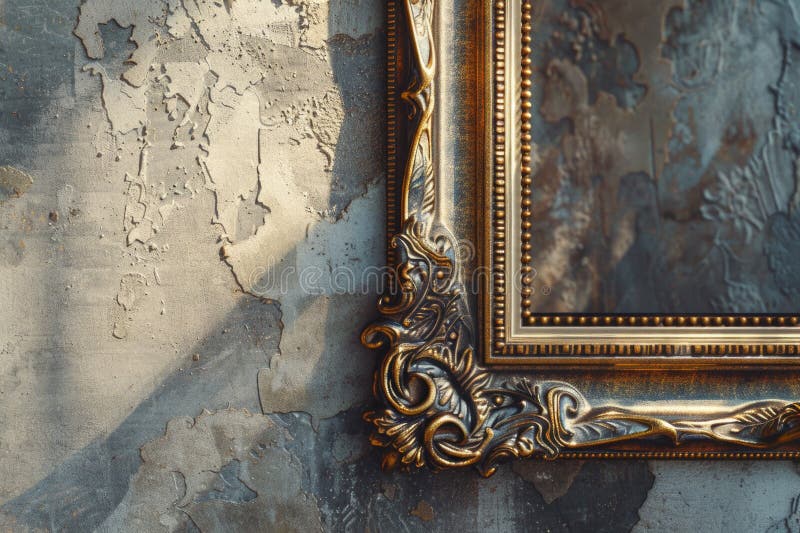 A Worn-out Picture Frame Hangs from a Wall with Flaking Paint ...