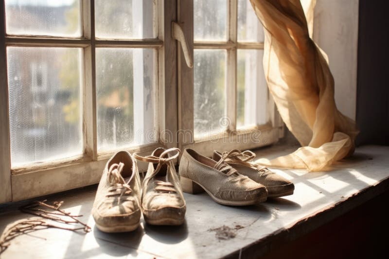 Worn-out Pointe Shoes on a Windowsill with Natural Light Stock Photo ...