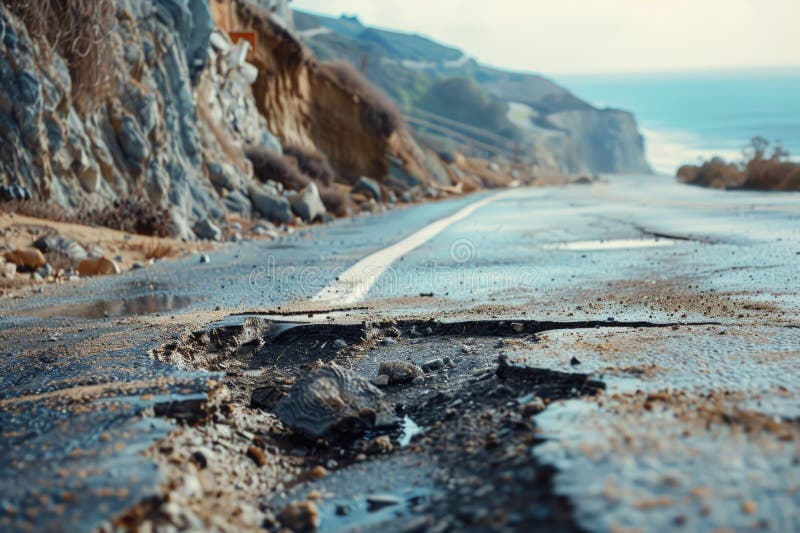 A Worn-out Pothole on the Side of a Road, with a Steep Cliff Edge in ...