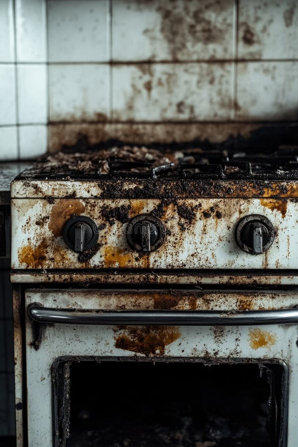 A Worn-out Stove with Rust Forming on Its Surface, Placed in a Kitchen ...