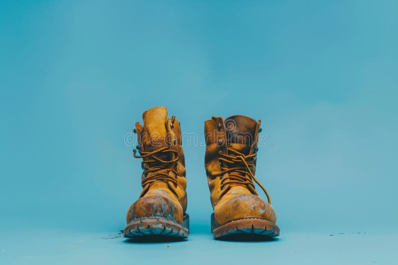 Worn-out Work Boots on Blue Background Stock Illustration ...