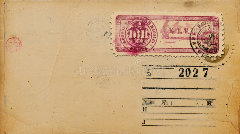 Worn Postcard with Rectangular Stamp and Faded Ink Stock Image - Image ...