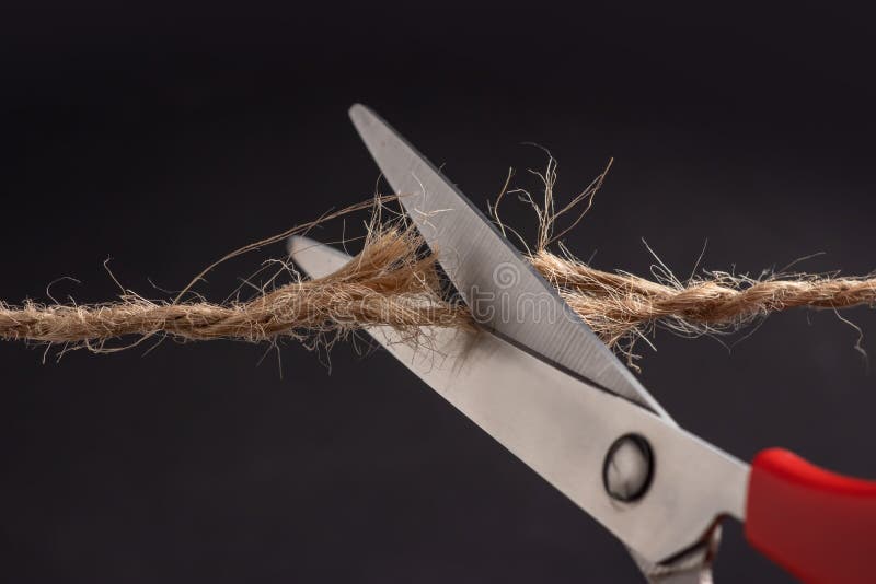 Worn Rope Ready To Break, with Scissors on Black Background Stock Image ...