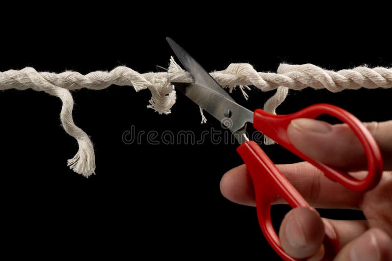 Worn Rope Ready To Break, with Scissors on Black Background Stock Image ...