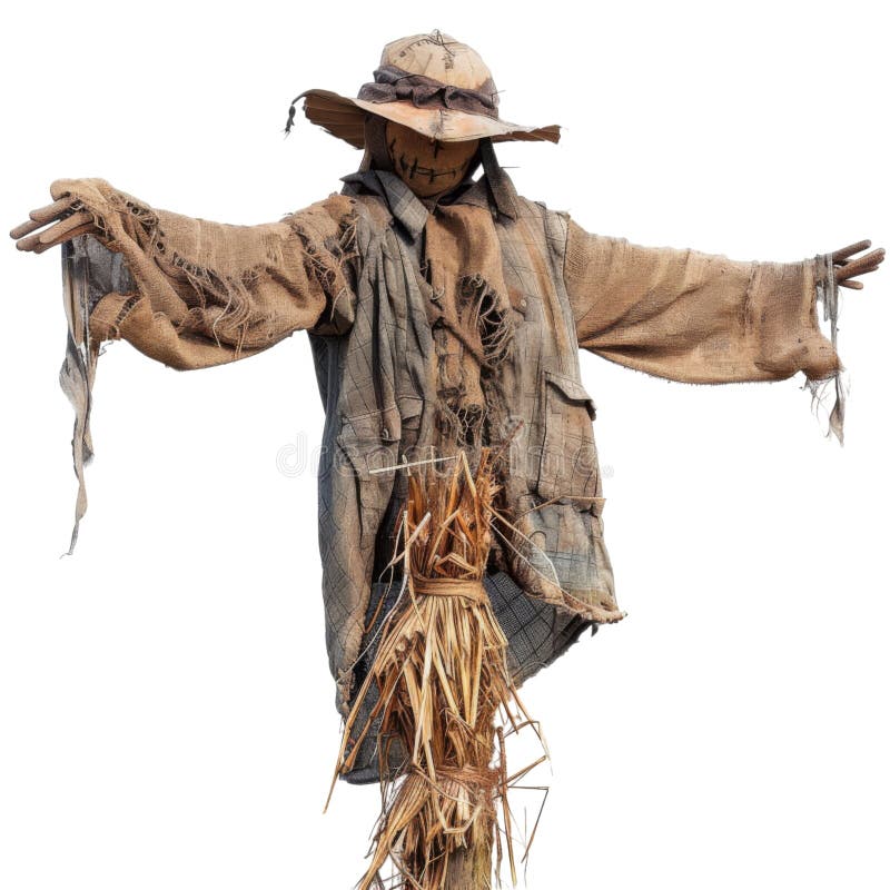 Worn Scarecrow with Wide-Brimmed Hat and Patchwork Clothing Stock Image ...