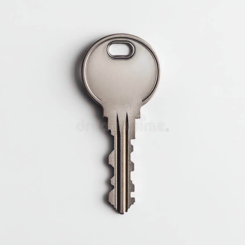 A Worn Silver Key with Scratches on a Plain White Background. Stock ...