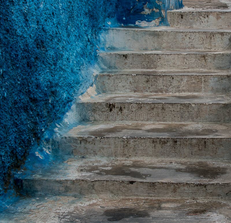 Worn Stairs Blue Wall Chefchaouen Morocco Stock Photos - Free & Royalty ...