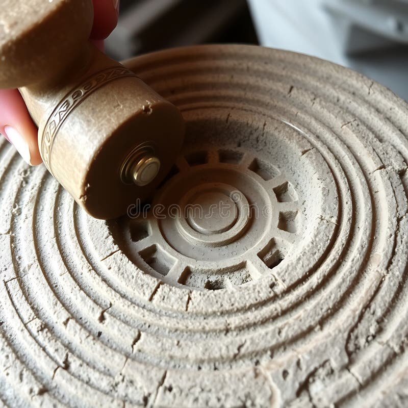 A Worn Stone Grinder on a Wooden Surface Showing Age with a Grainy ...