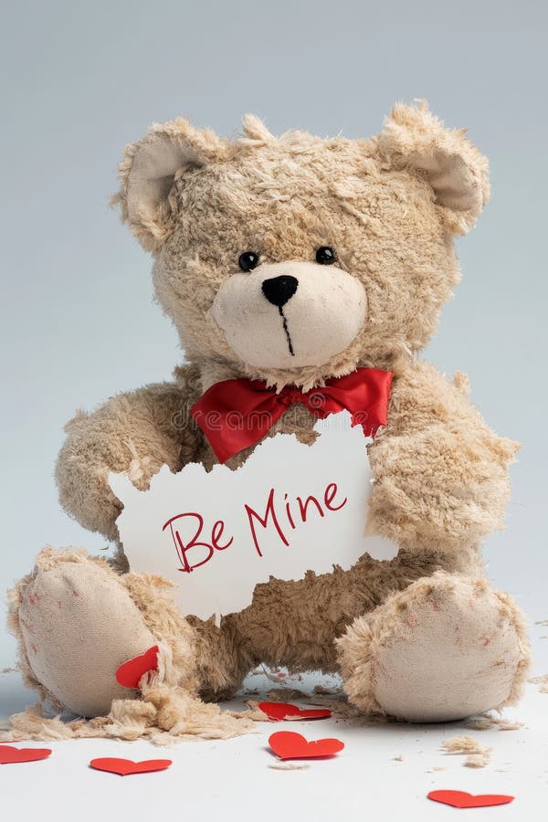 Worn Teddy Bear Holding Be Mine Sign for Valentine S Day Stock Photo ...
