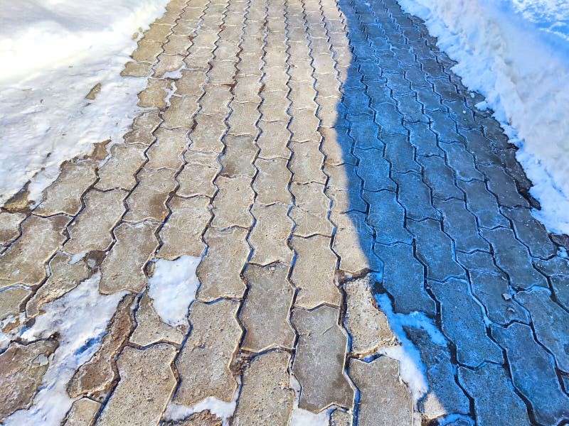 Weathered Tile Pavement with Snow. Background, Texture, Pattern, Copy ...