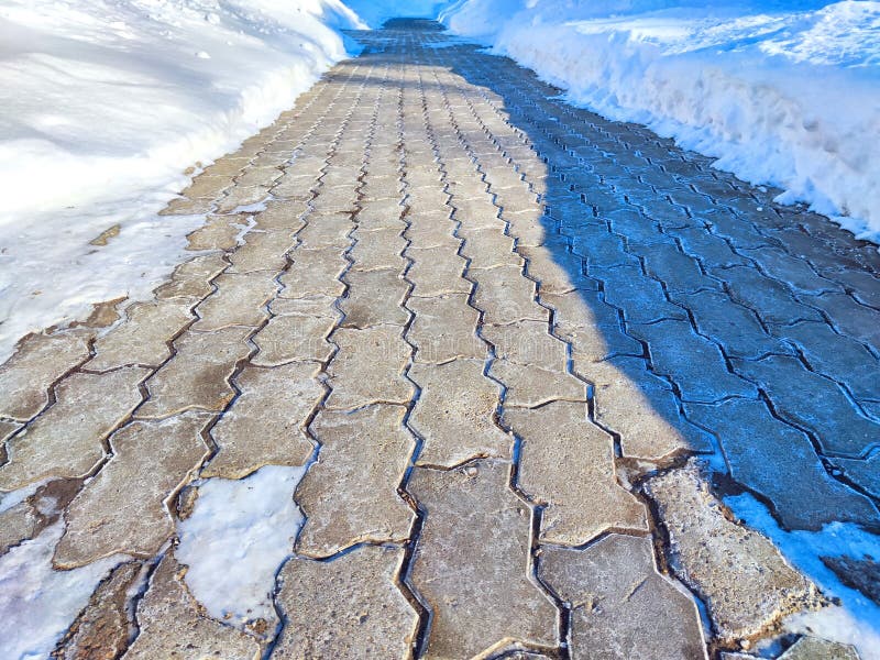Weathered Tile Pavement with Snow. Background, Texture, Pattern, Copy ...