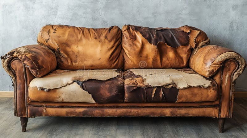 Worn and Torn Couch in a Living Room Setting Stock Illustration ...