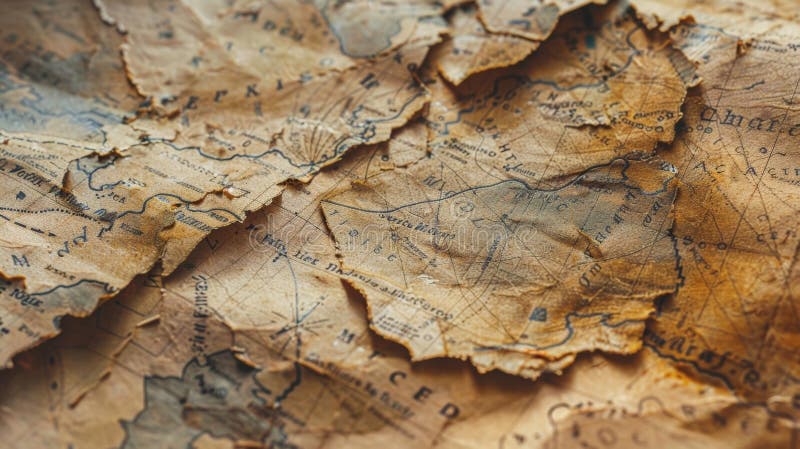 A Worn and Torn Map Highlighted with Different Routes and Marked with ...
