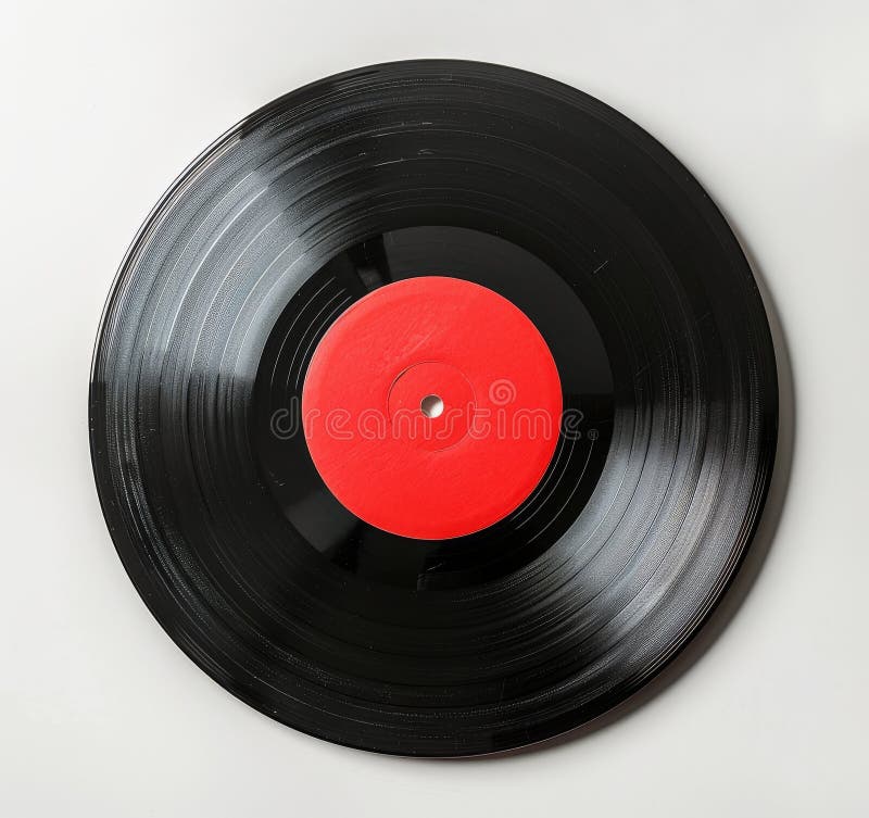 A Worn Vinyl Record with a Red Label on a White Background Stock Image ...