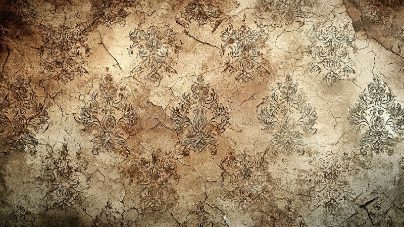 Worn Wallpaper with Floral Patterns on Dirty, Cracked Wall. Backgrouds ...