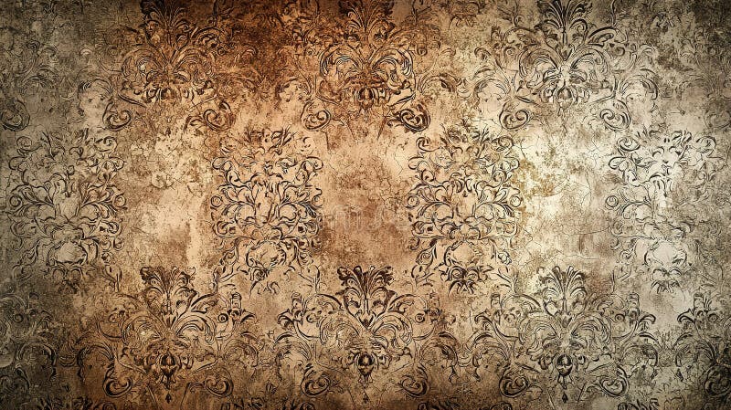 Worn Wallpaper with Floral Patterns on Dirty, Cracked Wall. Backgrouds ...