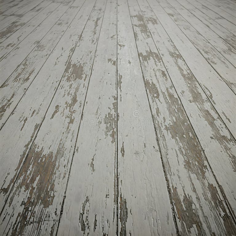 Worn Wooden Floor with Peeling White Paint in a Parallel Plank Pattern ...