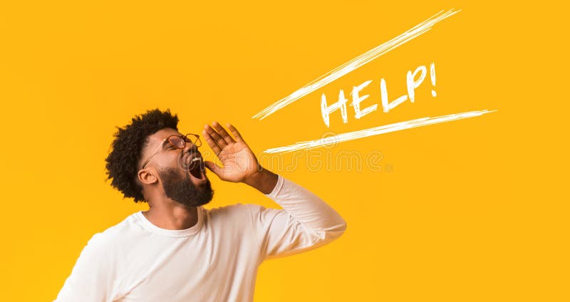 Worried Afro Guy Shouting Help Over Orange Background Stock Image ...