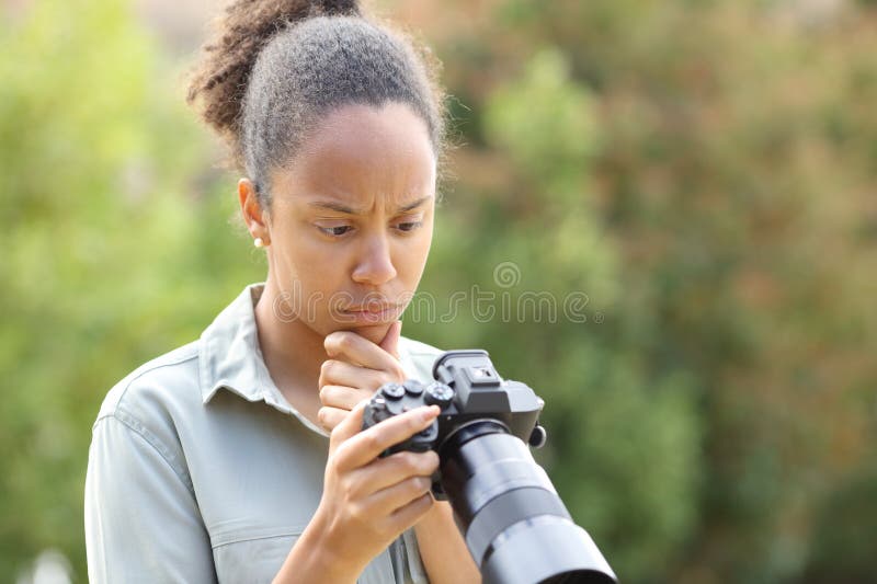 Worried Black Photographer Checking Bad Results Stock Photo - Image of ...