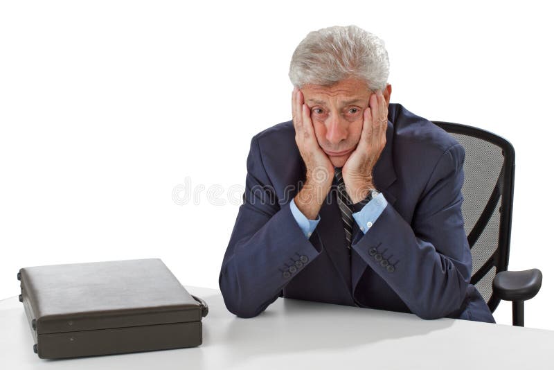 Worried Business Man Rests Chin on Hands Stock Image - Image of ...